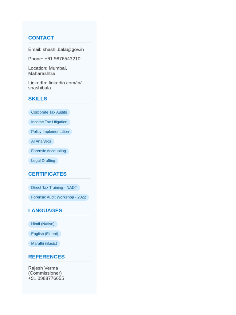 Shashi Bala Modern Resume Styled | PDF | Internal Revenue Service | Taxes