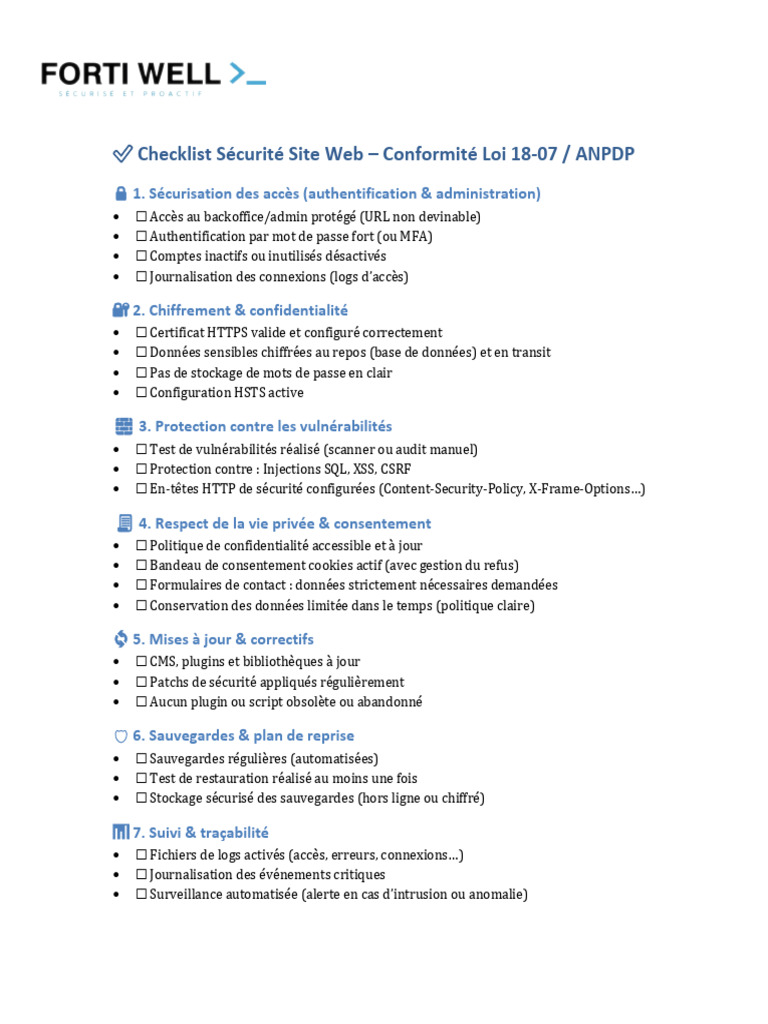 Checklist Sécurité Web et Conformité RGPD | PDF