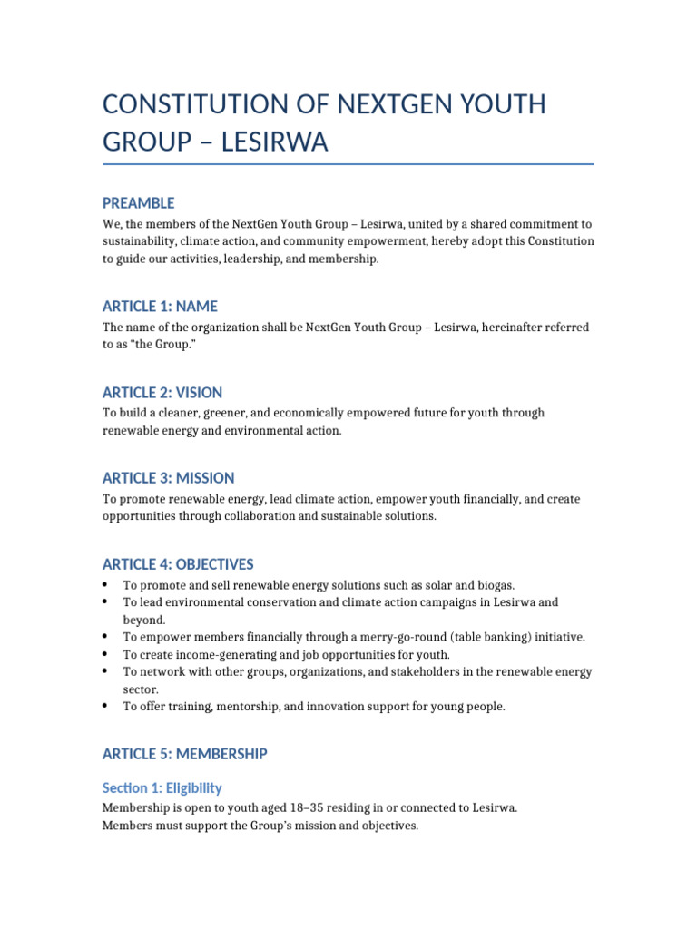 NextGen Youth Group Constitution | PDF | Government
