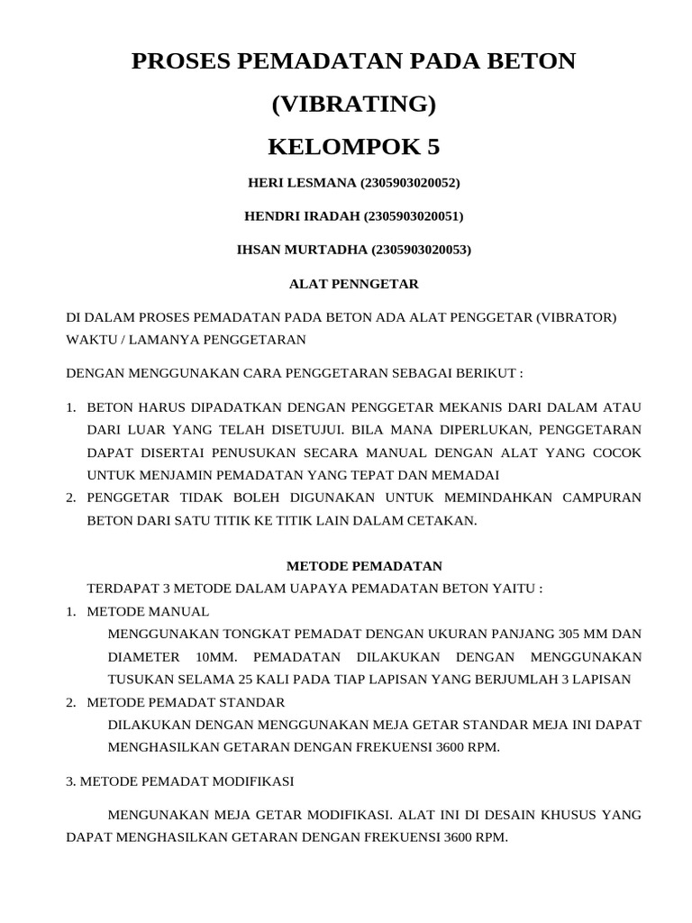 Pemadatan Beton dengan Tongkat Pemadat | PDF