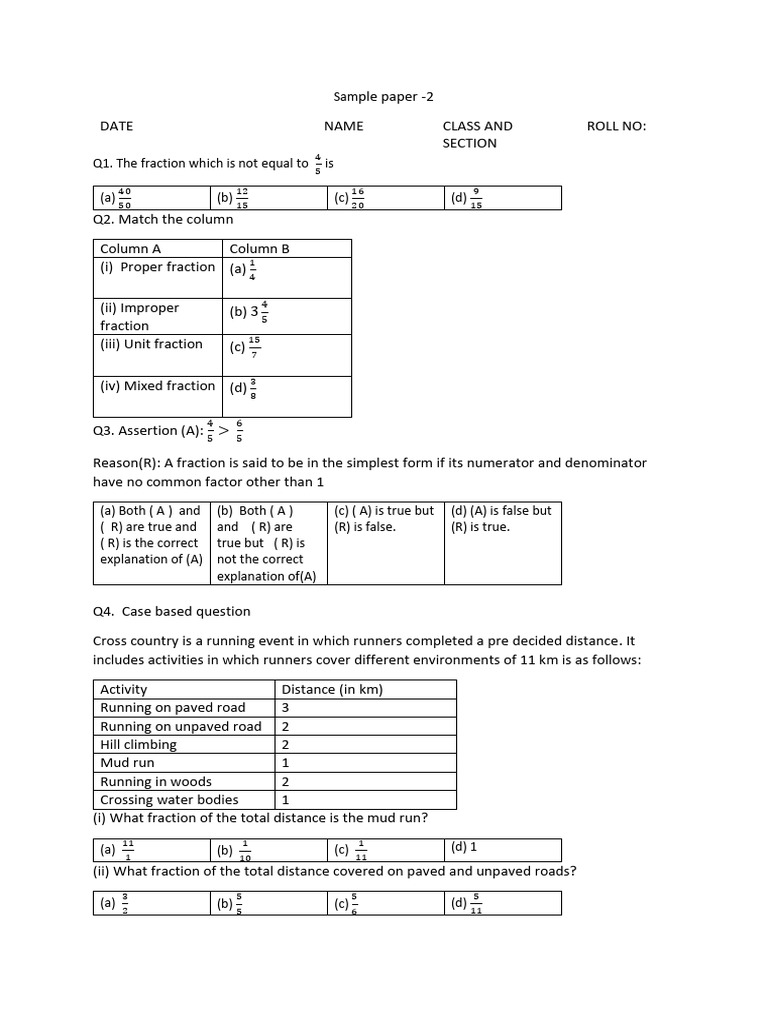 WORKSHEET2 FRACTIONS CLASS 6 CH 7 (1) | PDF | Mathematics | Numbers