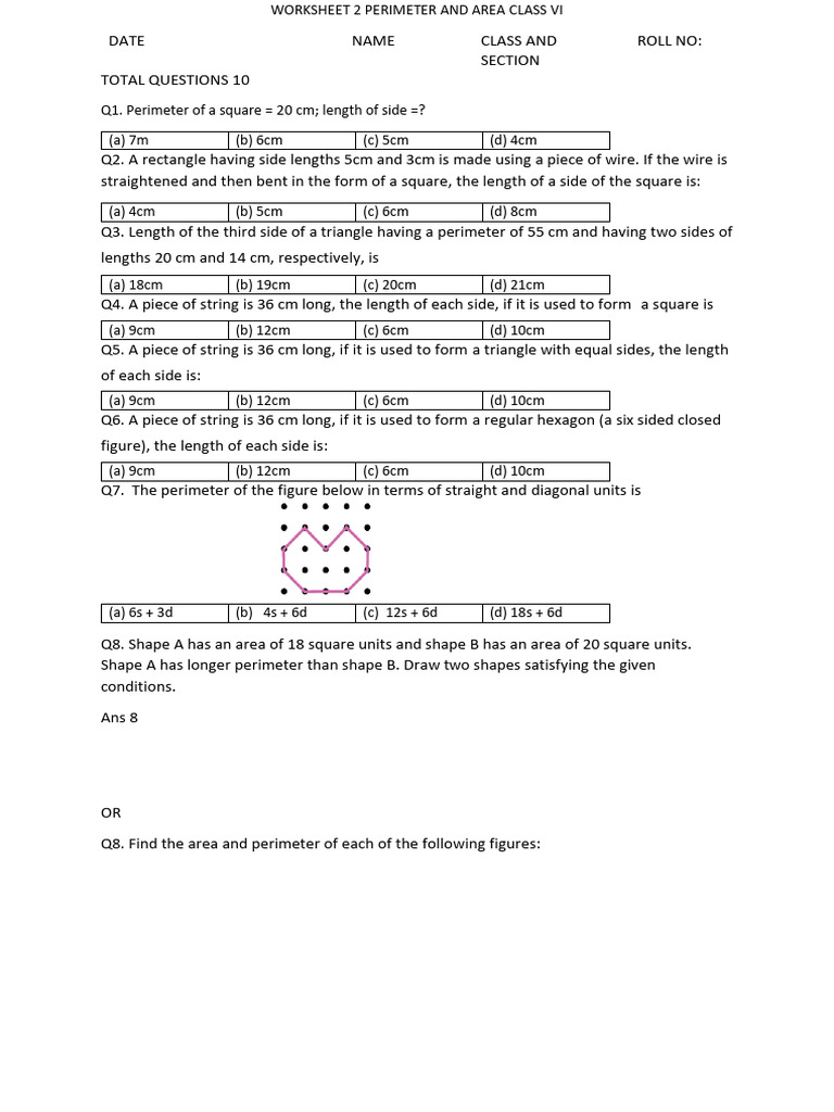 Worksheet 2 Perimeter and Area | PDF | Euclidean Geometry | Classical ...