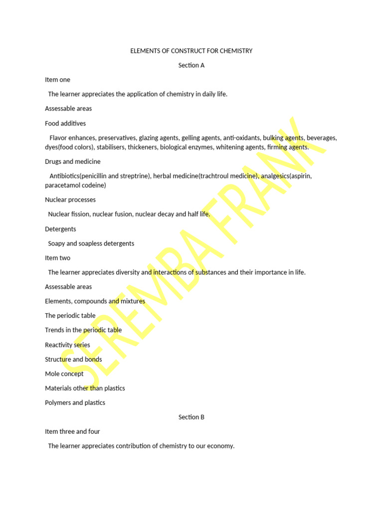 Elements of Construct For Chemistry | PDF
