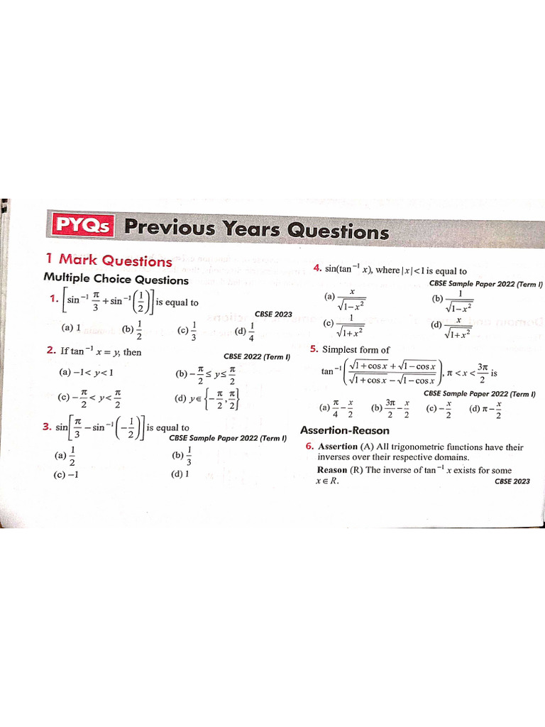 Pyq Of Inverse Trigonometry Function Pdf