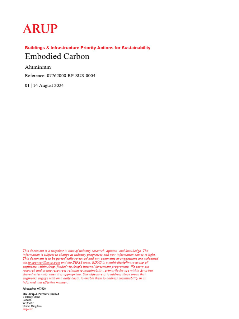 ARUP-Embodied-carbon-aluminium | PDF | Recycling | Aluminium