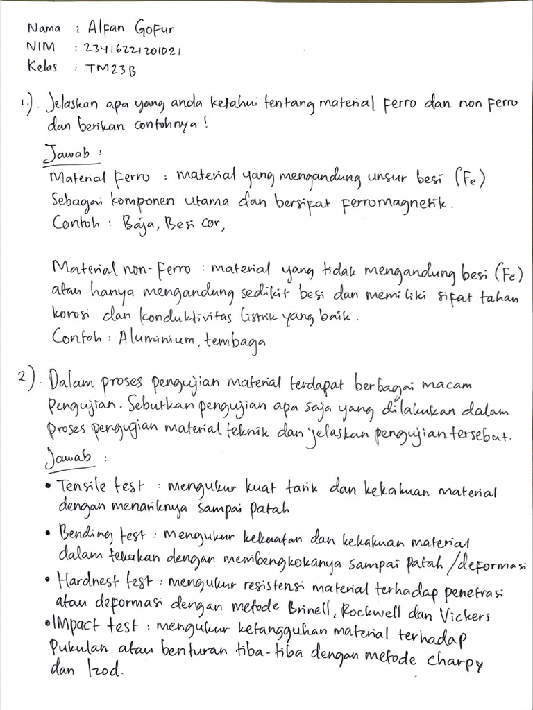 Uts Material Teknik Alfan Gofur Tm23b 23416221201021 | PDF