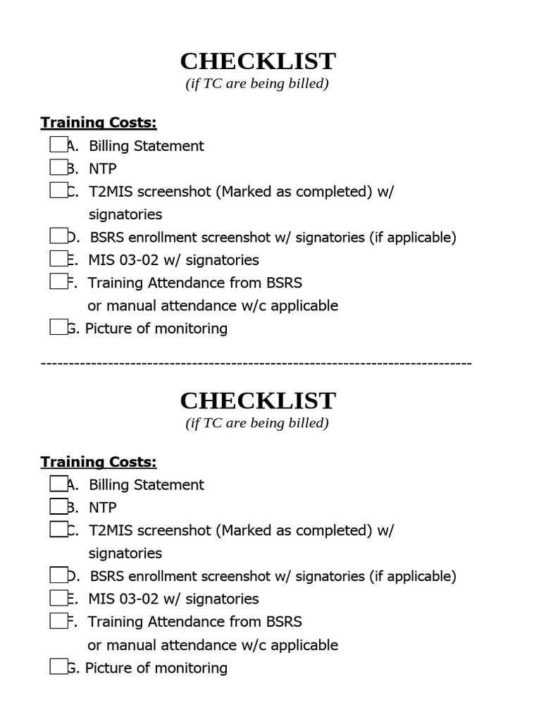 Comprehensive Billing Checklist for Training | PDF