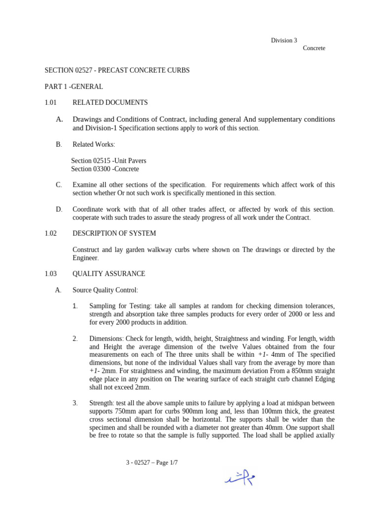 Precast Concrete Curb Specifications | PDF | Concrete | Construction ...