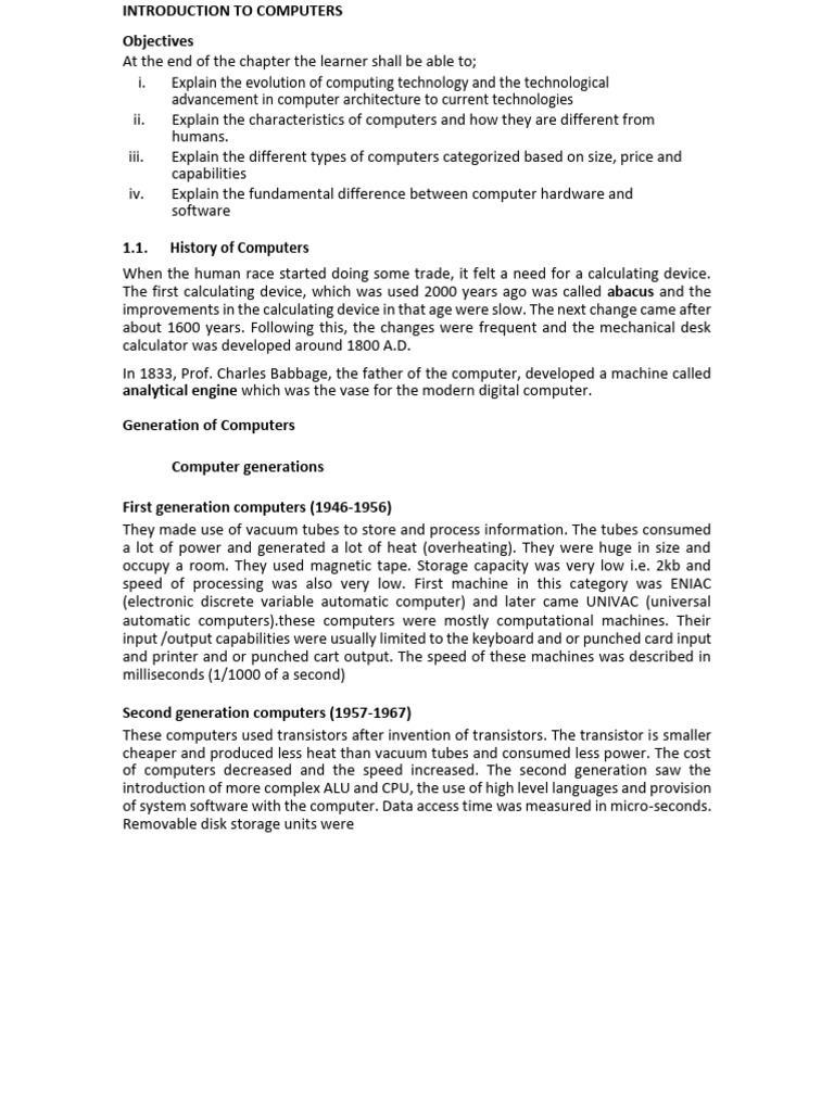 Introduction To Computers | PDF | Integrated Circuit | Mainframe Computer