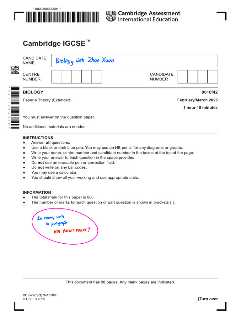 IGCSE Biology Paper 4 Theory 2025 | PDF | Leaf | Sexually Transmitted ...