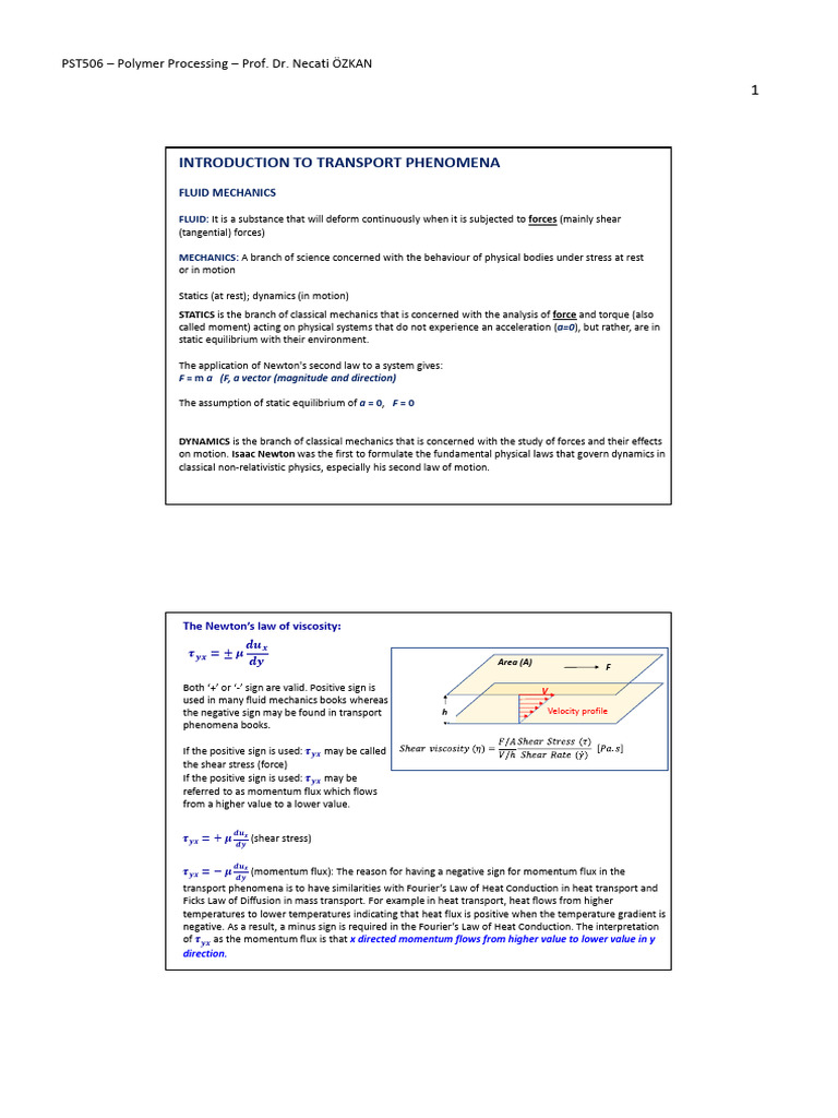 2 HANDOUT Transport Phenomena | PDF | Transport Phenomena | Fluid Dynamics