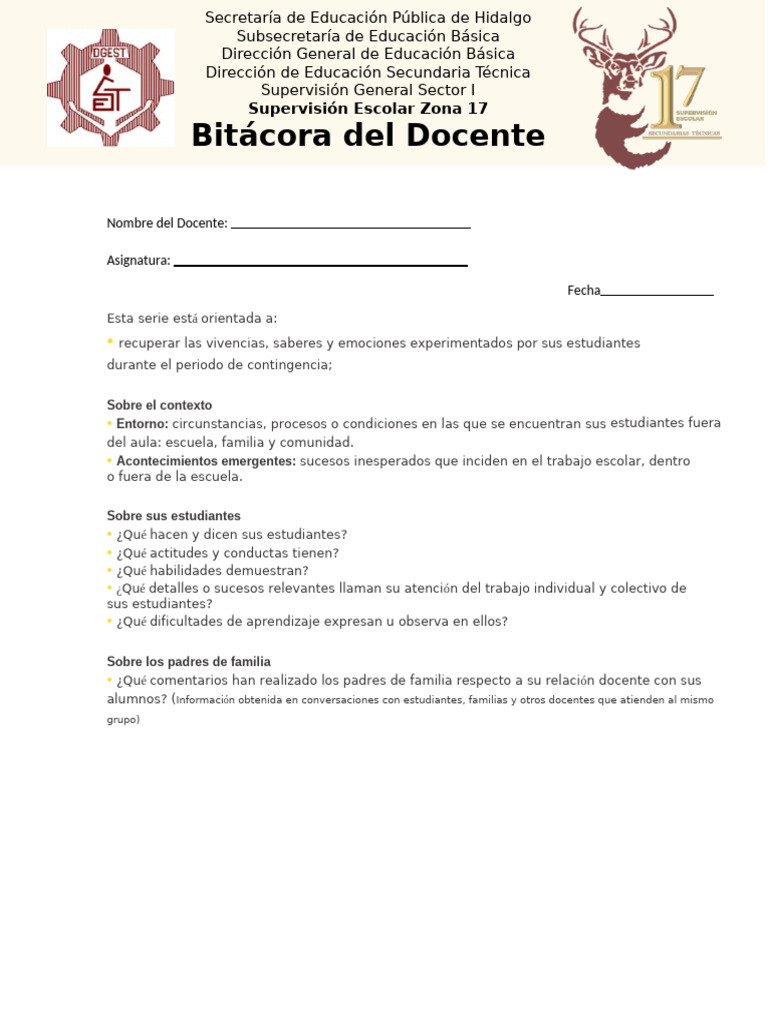 Z17 Bitacora Del Docente | PDF | Maestros | Enseñando