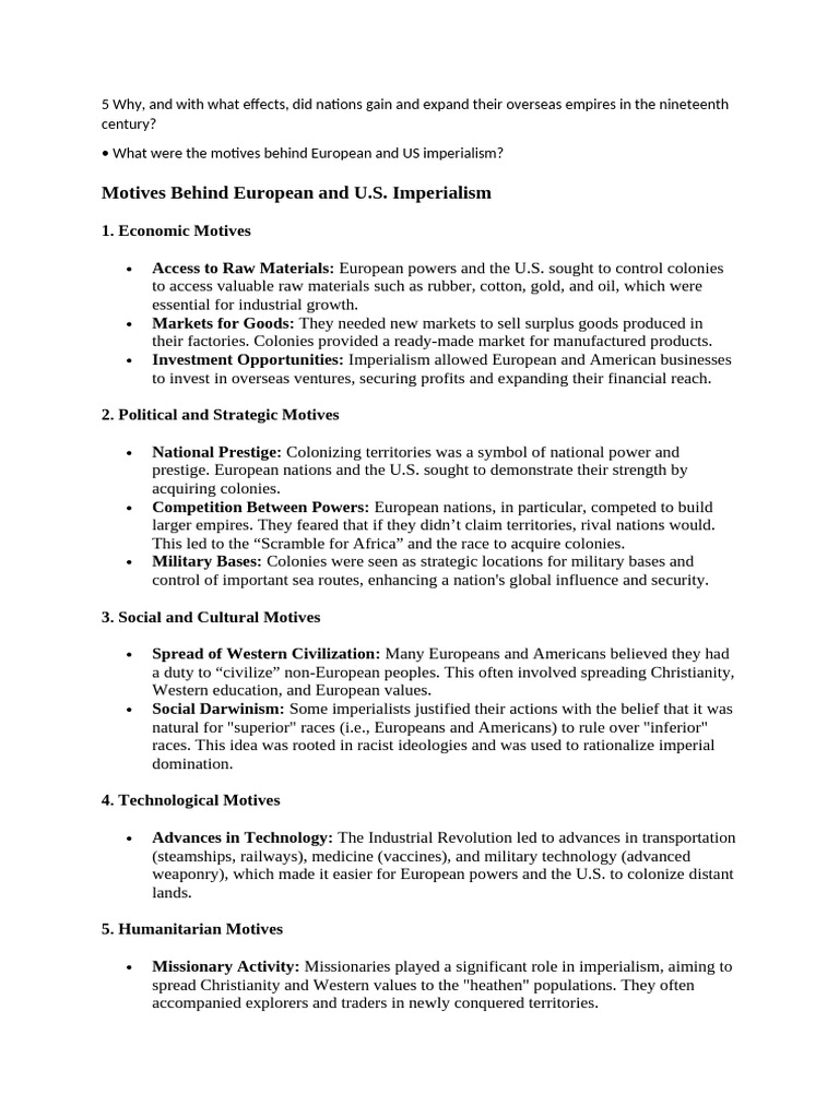 Motives of 19th Century Imperialism | PDF | Imperialism | British Raj