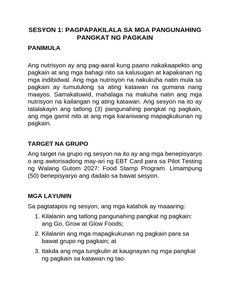 MODULE 1 (Introduction To Basic Food Groups) | PDF