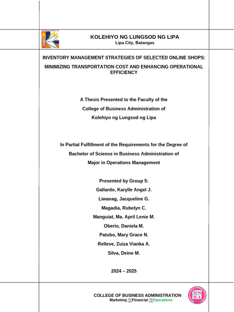 GROUP 5 - Chapter 1-5 FINALS With Appendix Final | PDF | Forecasting | Inventory