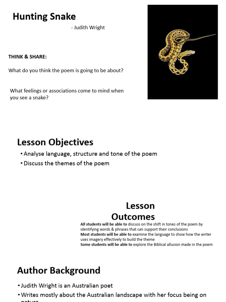 Hunting Snake: Class 9 Analysis Guide | PDF