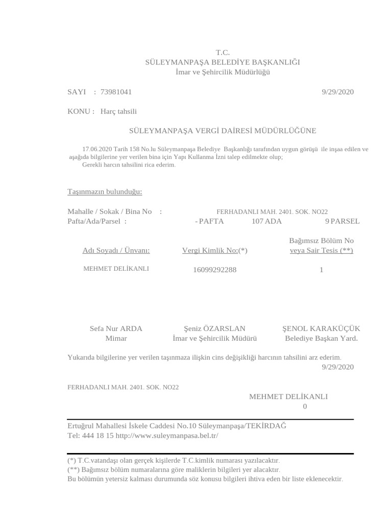 İskan Harcı 2024 | PDF