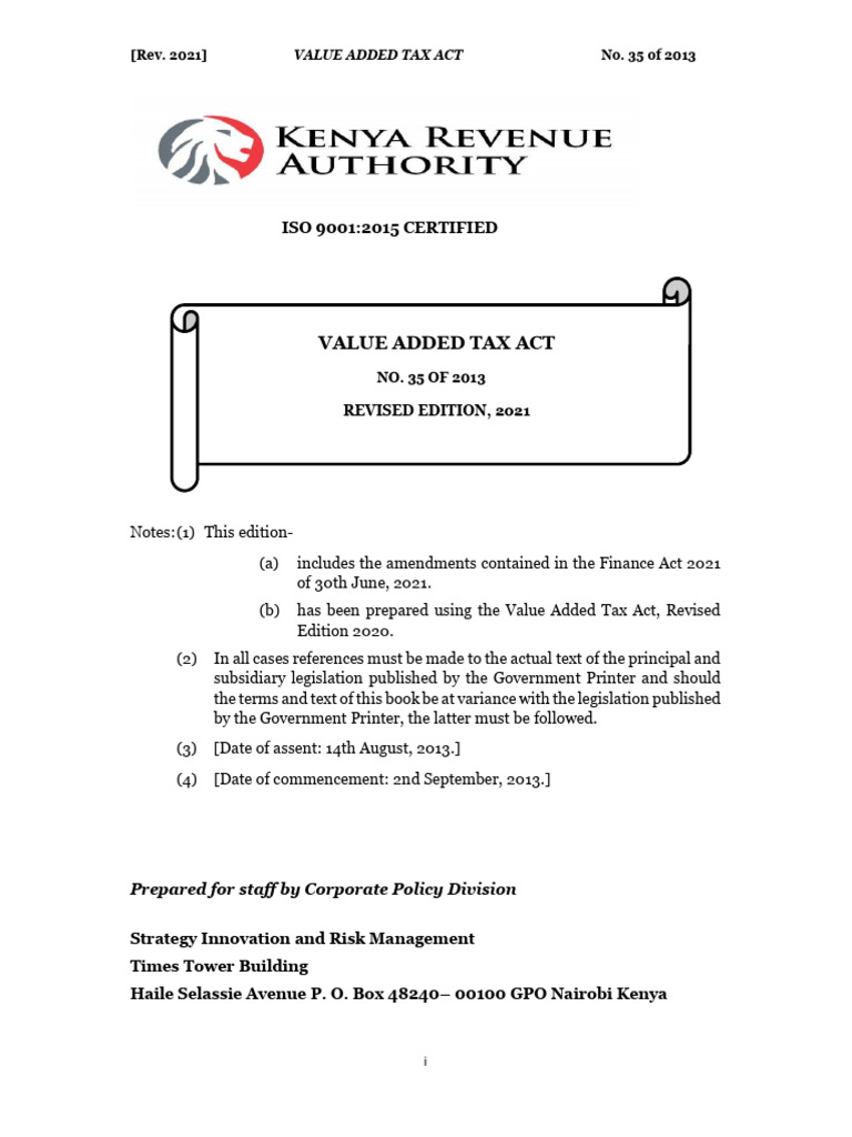 VAT Act 2013 Revised 2021 | PDF | Taxes | Tax Refund