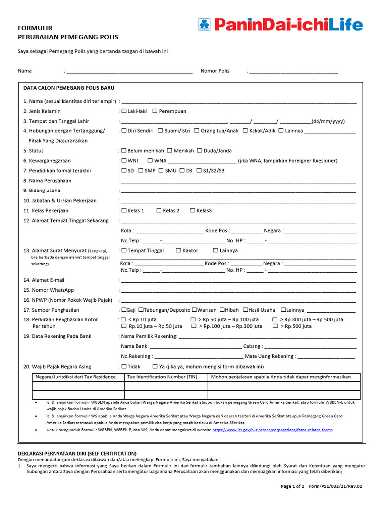 Formulir Perubahan Pemegang Polis | PDF