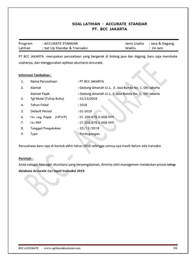 Setup Database Accurate untuk PT BCC | PDF