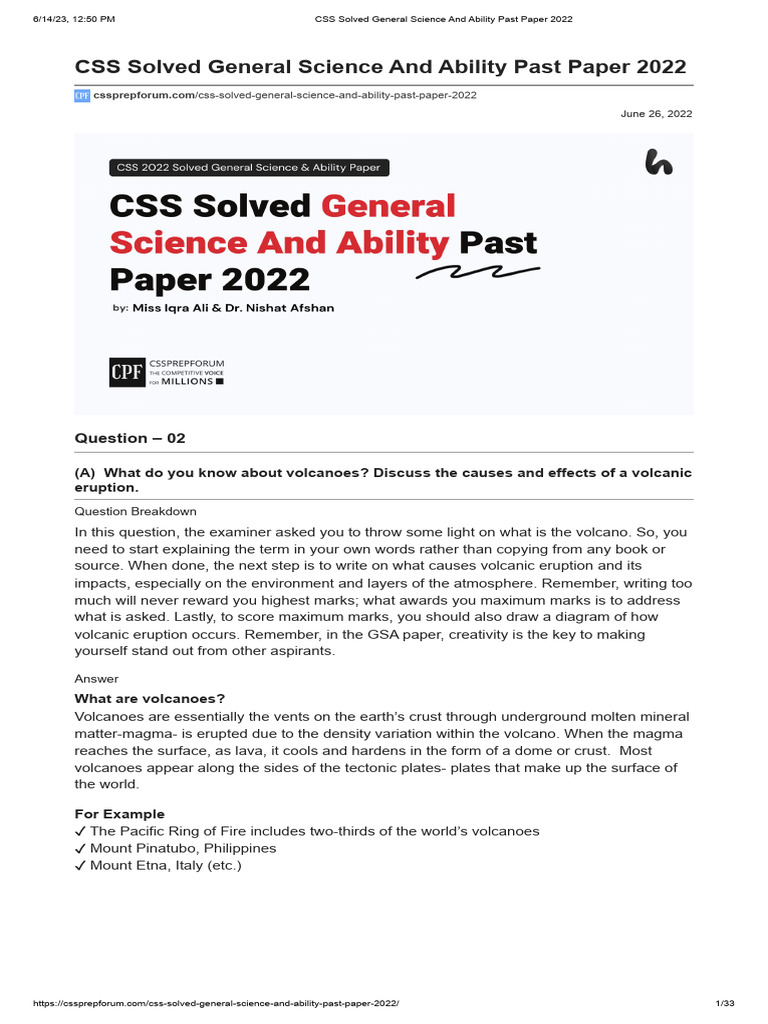 CSS 2022 General Science Past Paper | PDF | Vaccines | Volcano
