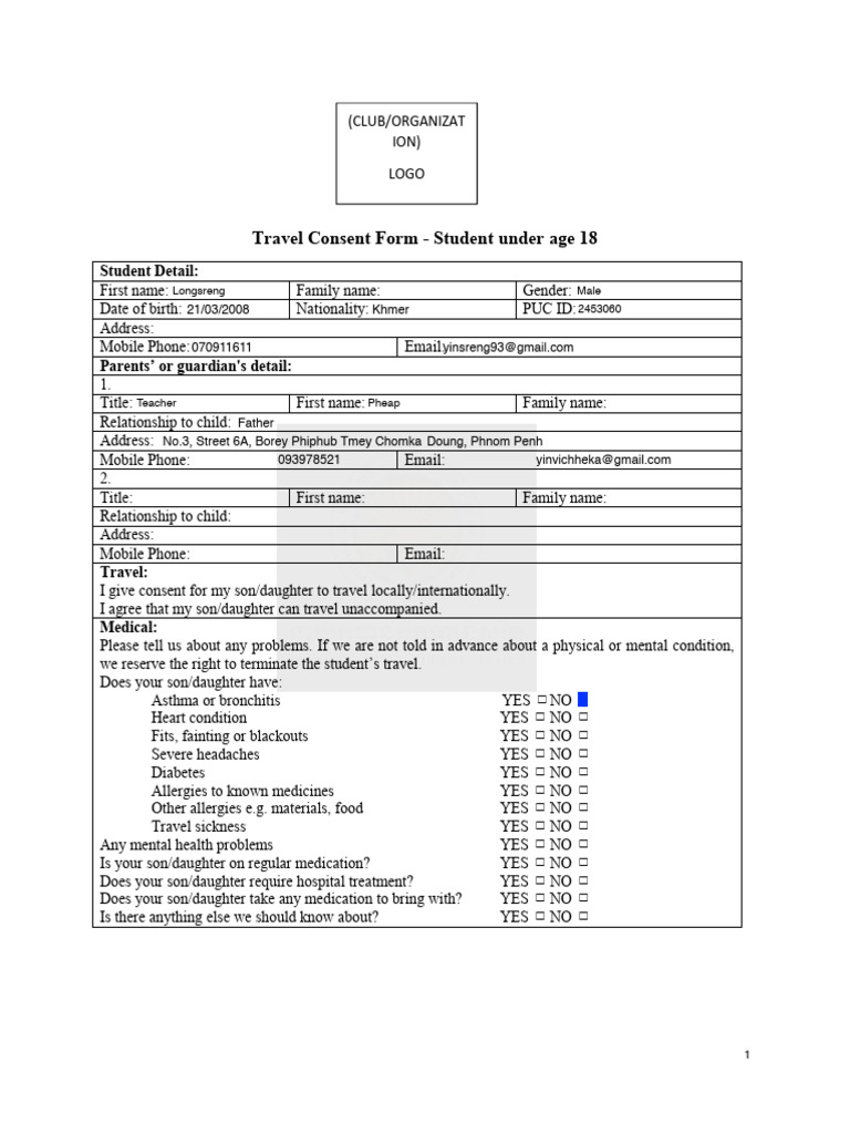 5-1 - Consent Form (Age Under 18) | PDF | Medicine