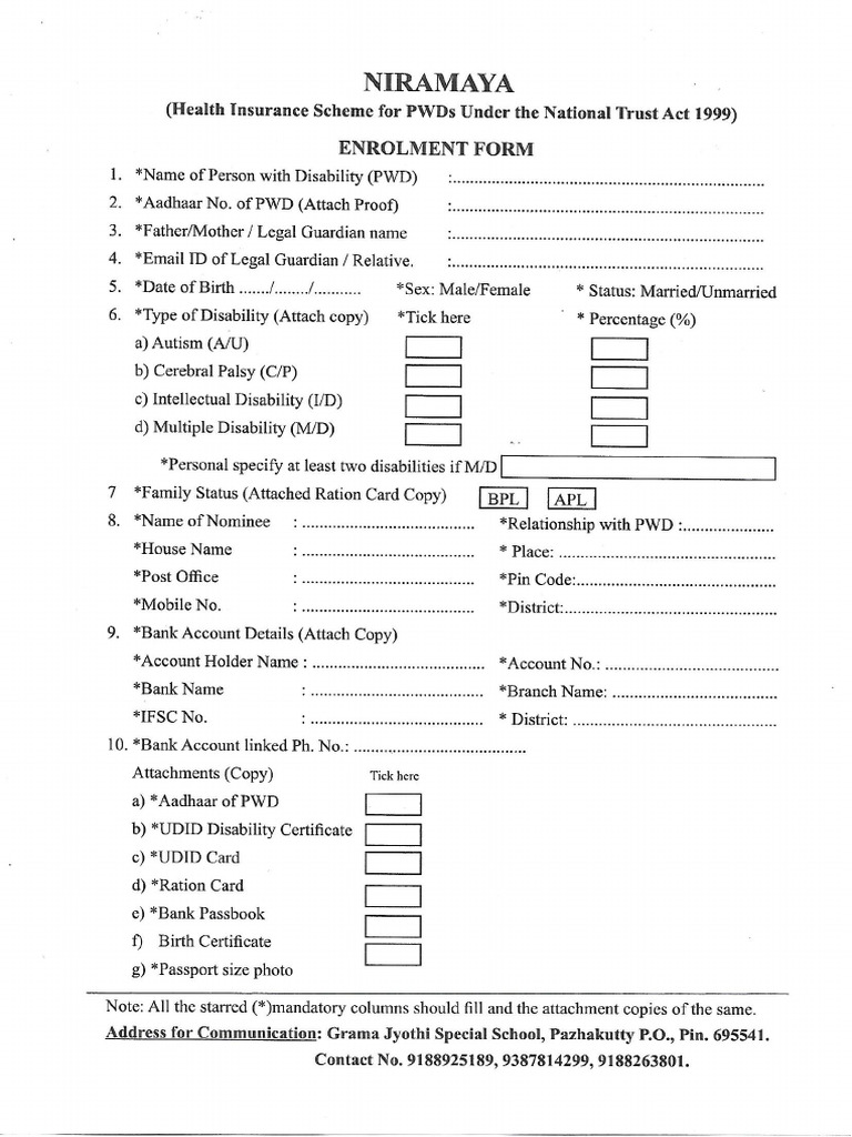 Niramaya Enrol Form 2025 | PDF