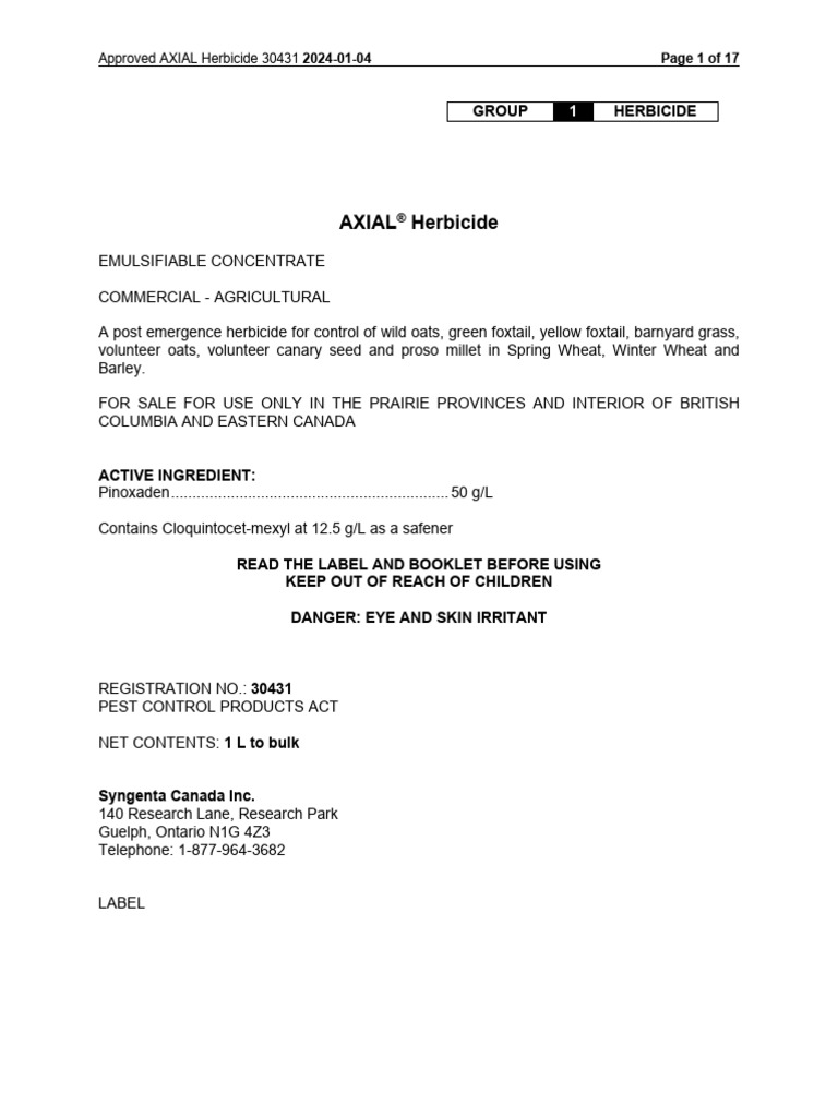 AXIAL Herbicide 30431 Label Guide | PDF | Herbicide | Weed