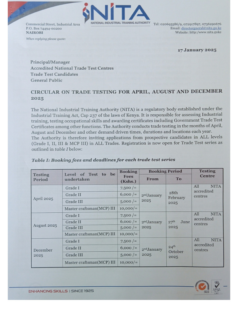 Circular 2025 Trade Test | PDF