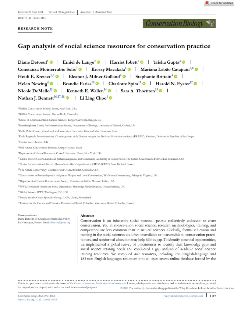 Conservation Biology - 2025 - Detoeuf - Gap Analysis of Social Science ...