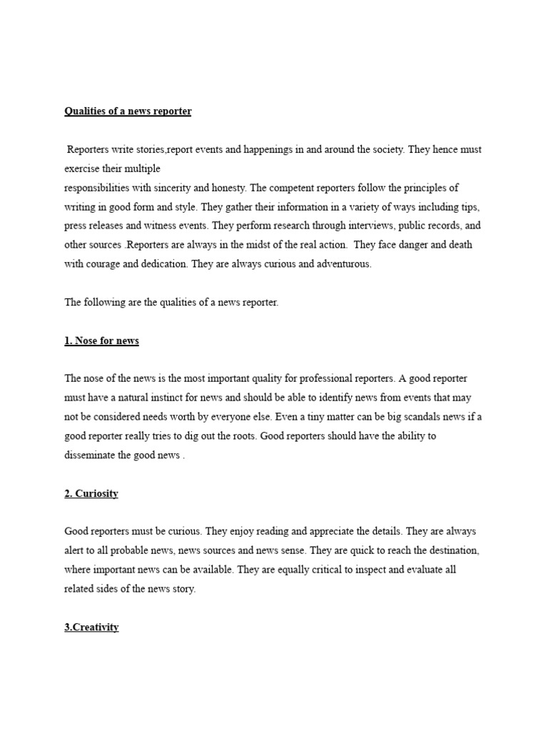 Qualities of A News Reporter | PDF | News | Courage
