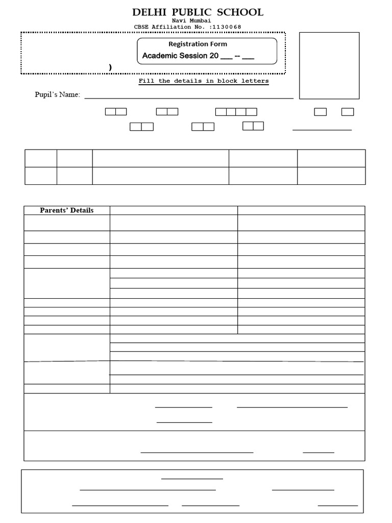 Nursery Registration Form - DPS Navi Mumbai | PDF