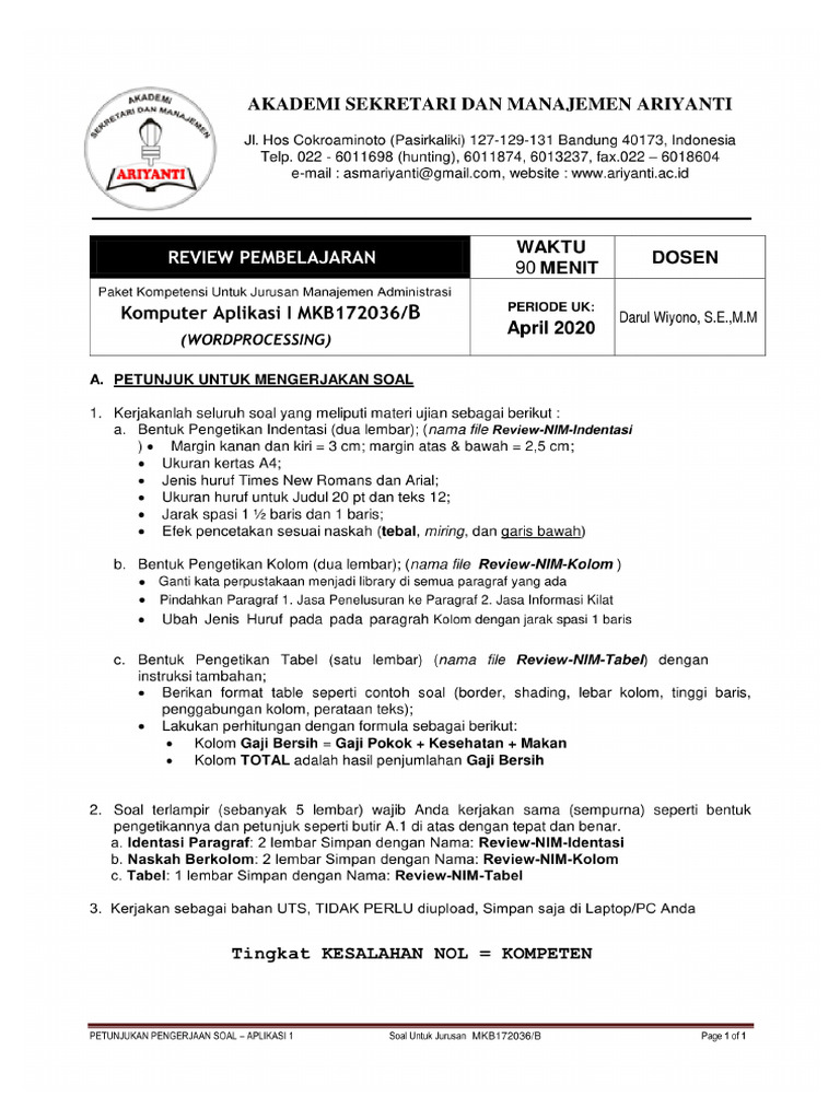 Soal Review UTS | PDF