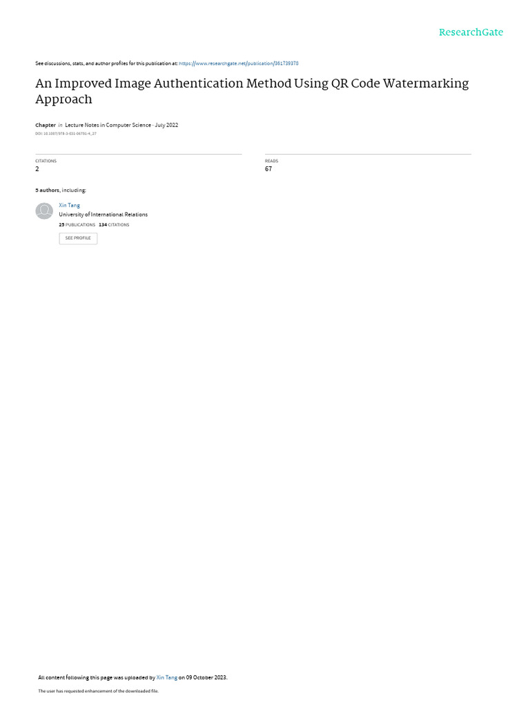 An Improved Image Authentication Method Using QR Code Watermarking Approach | PDF | Qr Code ...