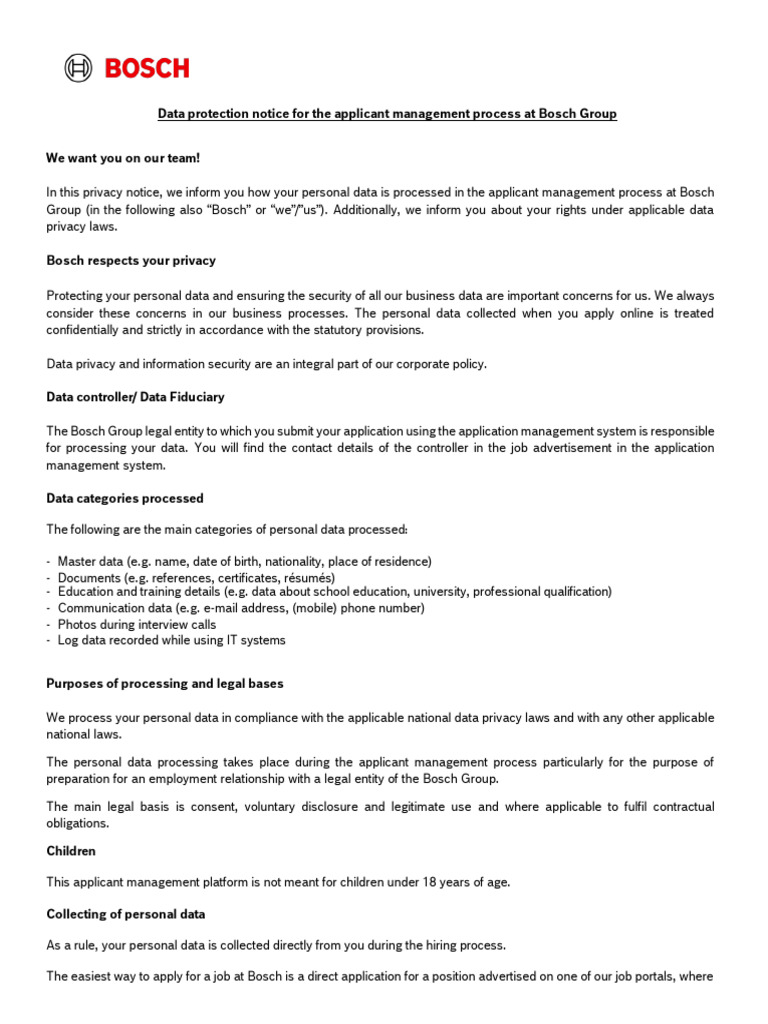 Bosch Data Privacy Notice Recruiting in en | PDF | Http Cookie | Privacy