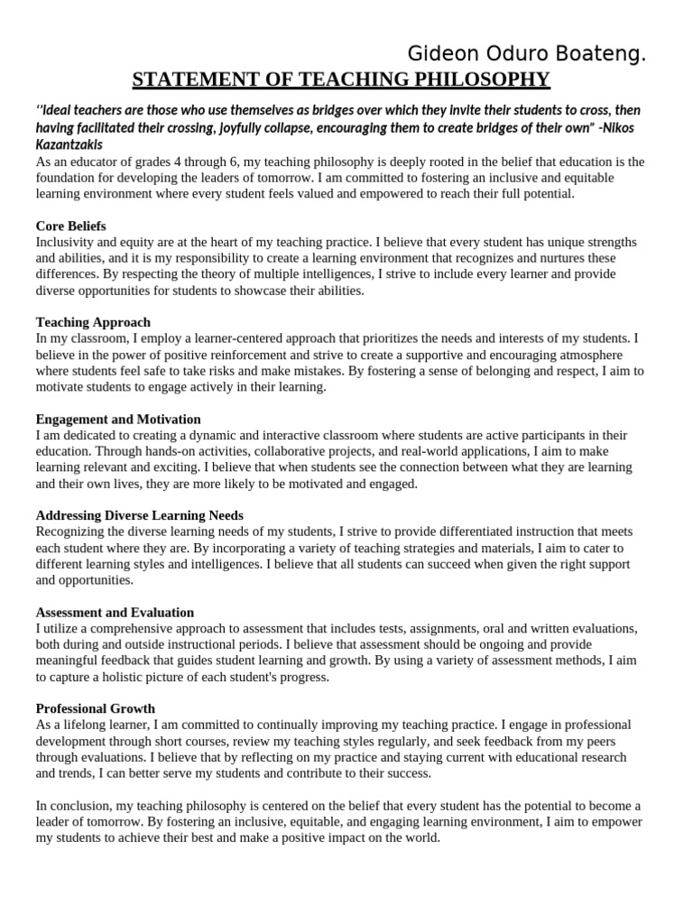 Teaching Philosophy (1) (AutoRecovered) | PDF | Educational Assessment | Learning