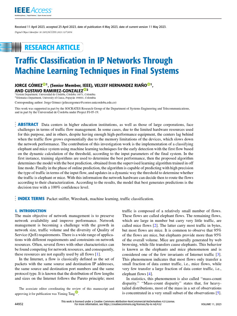Traffic Classification in IP Networks Through Machine Learning Techniques in Final Systems | PDF ...