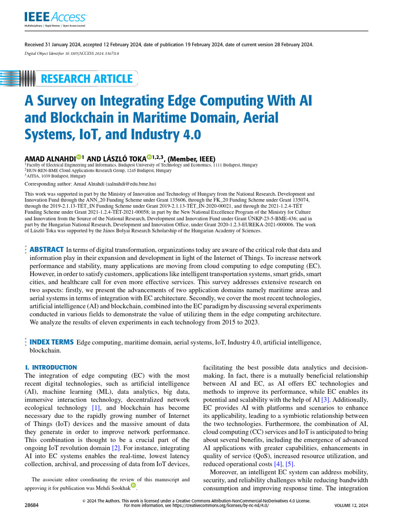 A Survey On Integrating Edge Computing With Ai and Blockchain in Maritime Domain, Aerial Systems ...