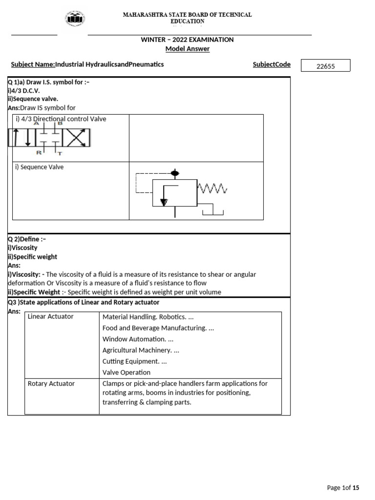 Ihp w22 Model Answer Paper 22655 | PDF | Pump | Valve