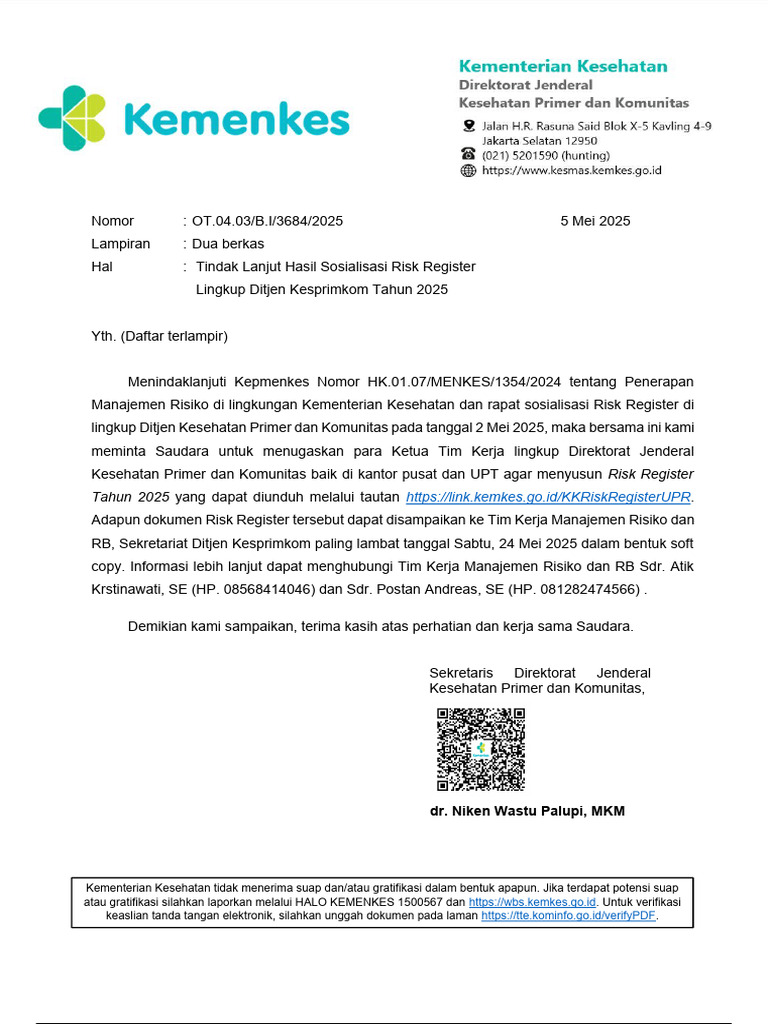 Surat TL Risk Register | PDF