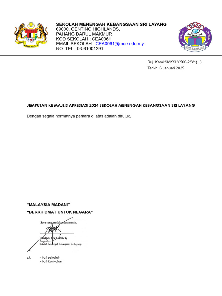 Surat Jemputan Penerima Anugerah | PDF