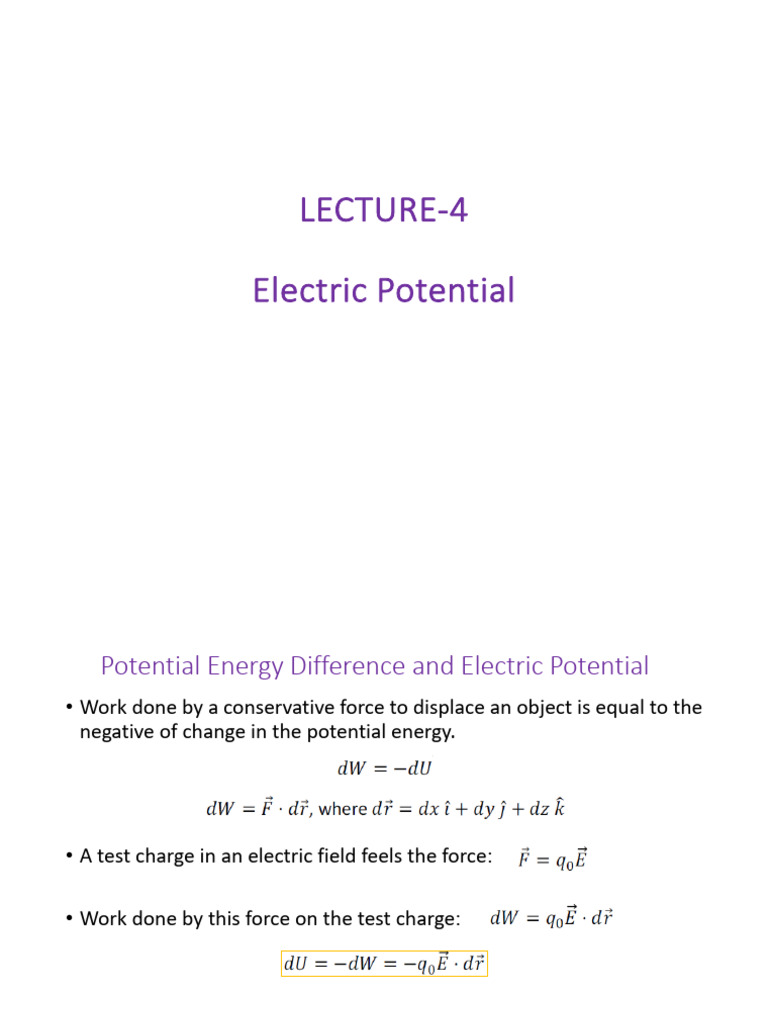 Lecture-4 Electric Potential | PDF | Electricity | Electric Field
