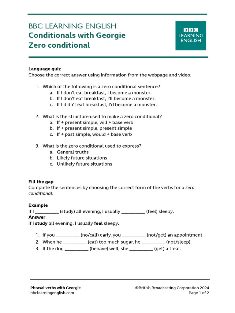 CWG Zero Conditional Worksheet | PDF | Linguistic Typology | Linguistics