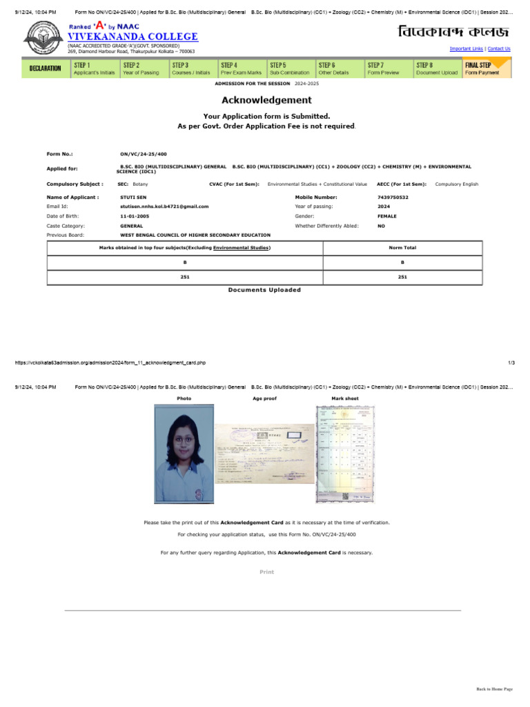 Form No ON_VC_24-25_400 _ Applied for B.Sc. Bio (Multidisciplinary ...