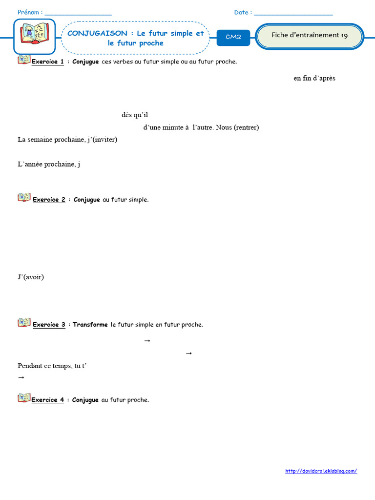 Exercices Futur Simple et Proche CM2 | PDF