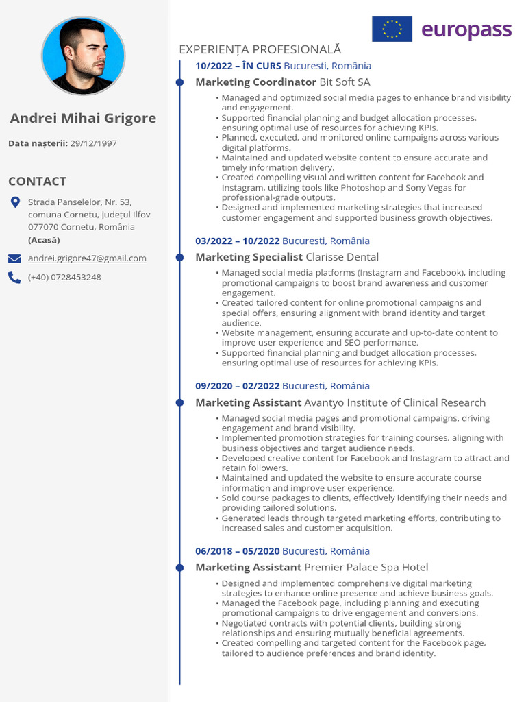 Grigore Andrei: Marketing Experience | PDF | Marketing | Social Media
