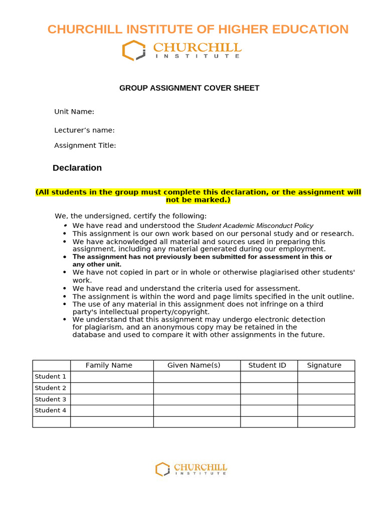 Group Assignment Cover Sheet | PDF