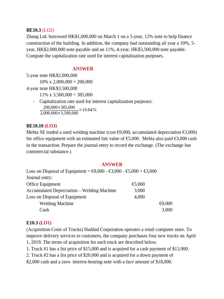 (FA2) Chap 10 - Exercise | PDF | Depreciation | Expense