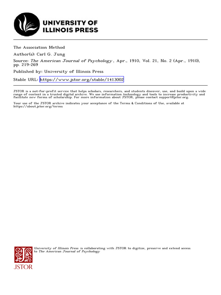 Jung AssociationMethod 1910 | PDF | Neurosis | Mental Chronometry