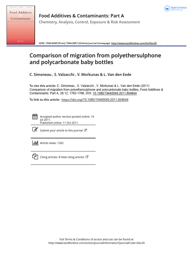 Comparison of Migration From Polyethersulphone and Polycarbonate Baby ...